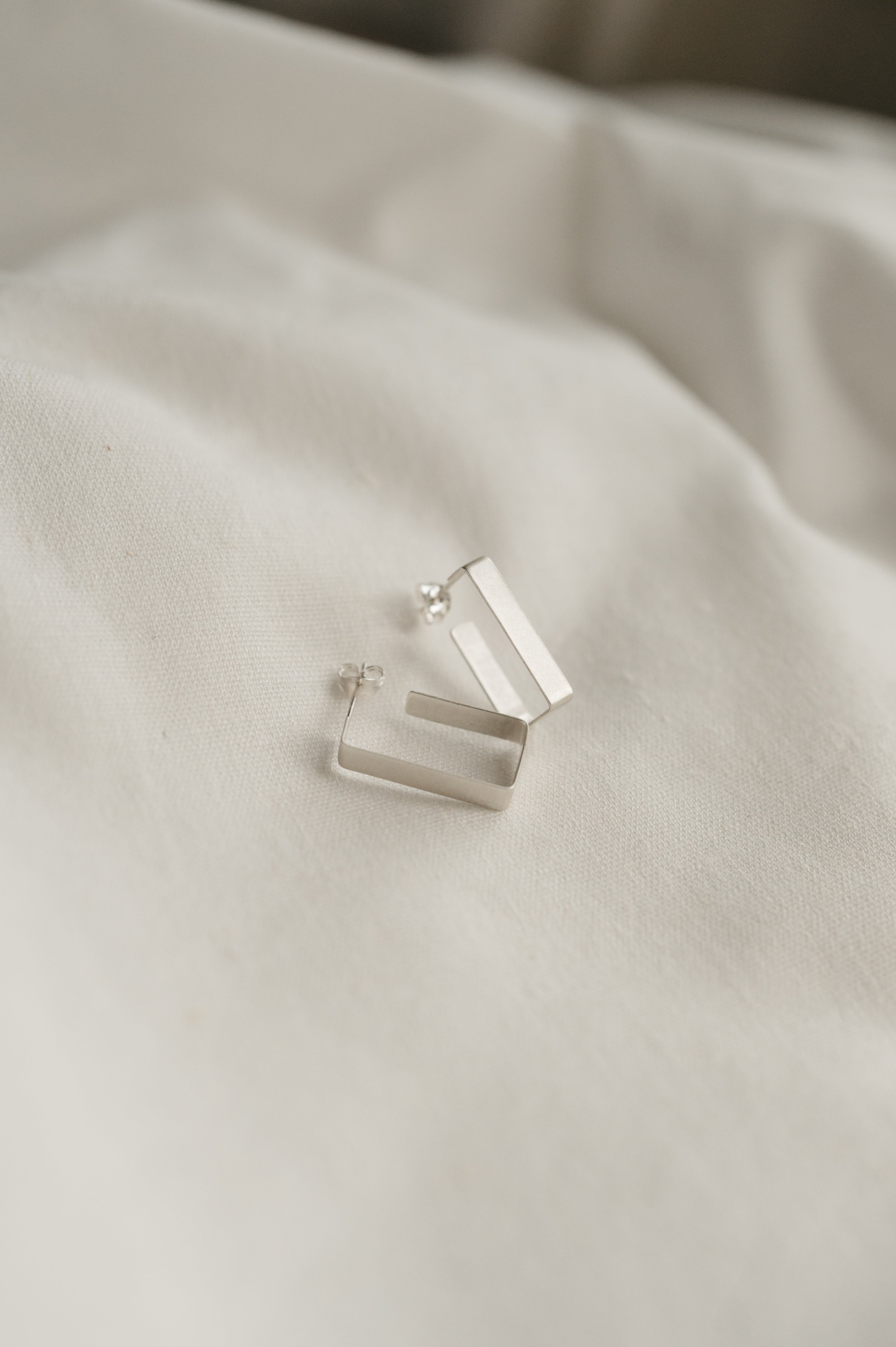 Silver Rectangle Matte Hoop Earrings | Studio Adorn Jewellery